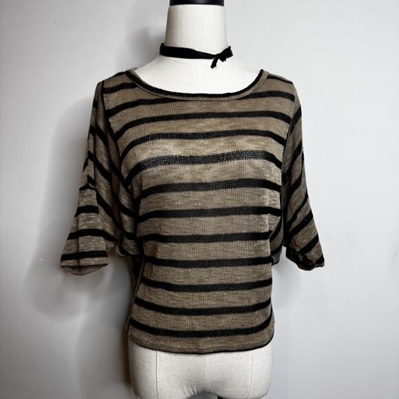 Vintage | Tops | Vintage Striped Batwing Sleeve Sheer Knit Top Grunge ...